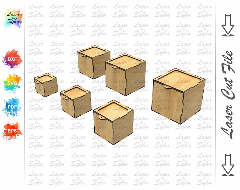 Laser Cut Cube Boxes With Slide Lid SVG, Plywood Cube Storage Boxes SVG ...