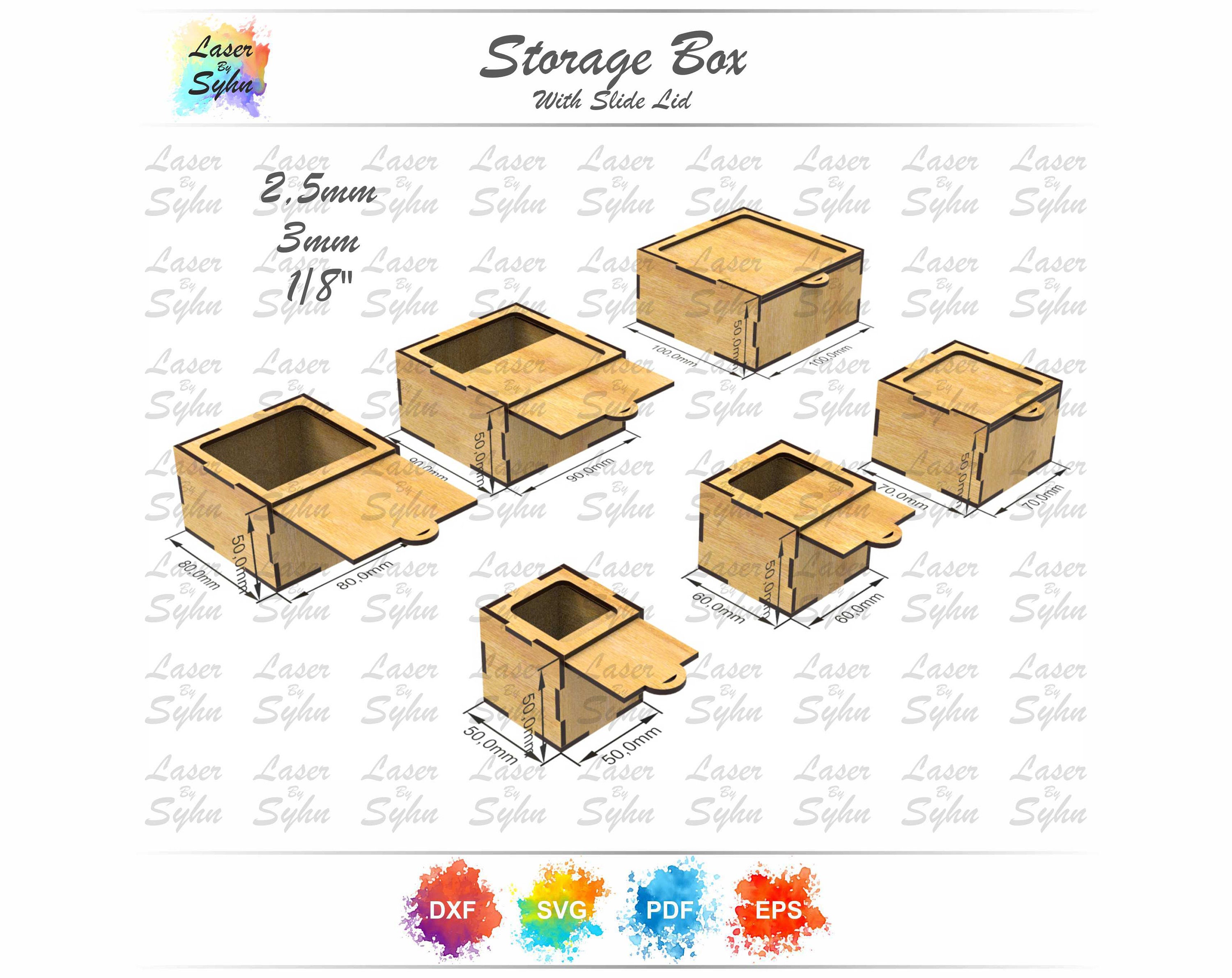Laser Cut 5cm High Boxes With Slide Lid SVG, Plywood 5cm High Storage ...