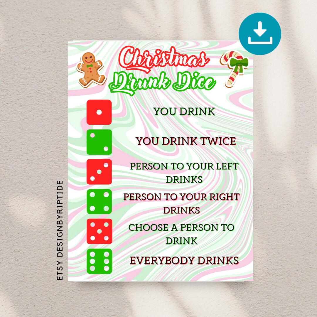 Christmas Drunk Dice, Drunk Dice Drinking Game, Fun Party Games for ...