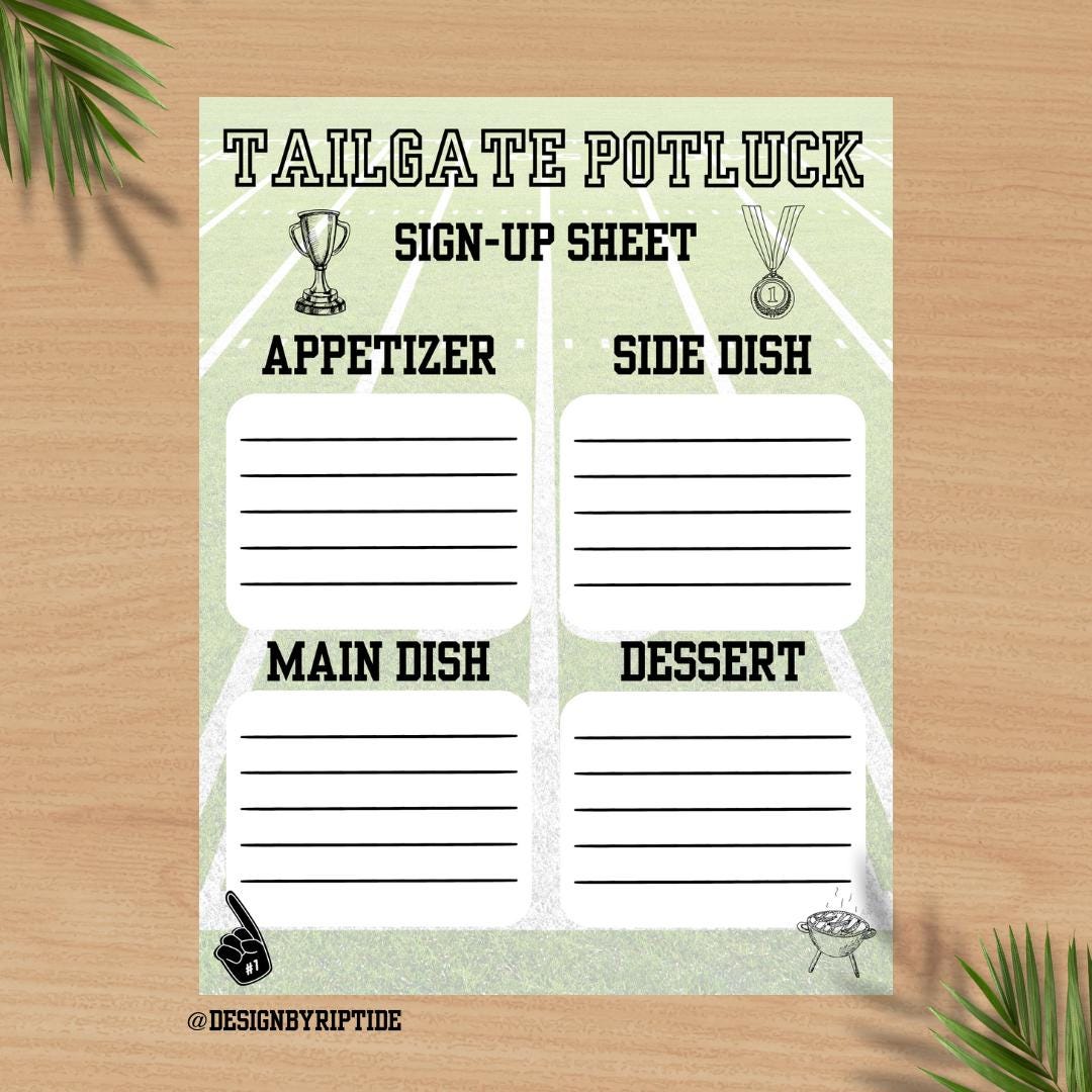 Tailgate Potluck Sign up Sheet, Football Potluck, Football Sign up ...