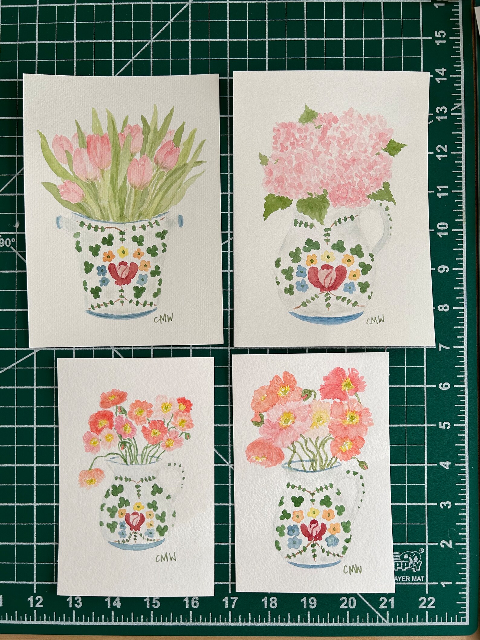 Pink Hydrangeas in Ivy Pattern Pitcher 5x7 Original Watercolor - Etsy