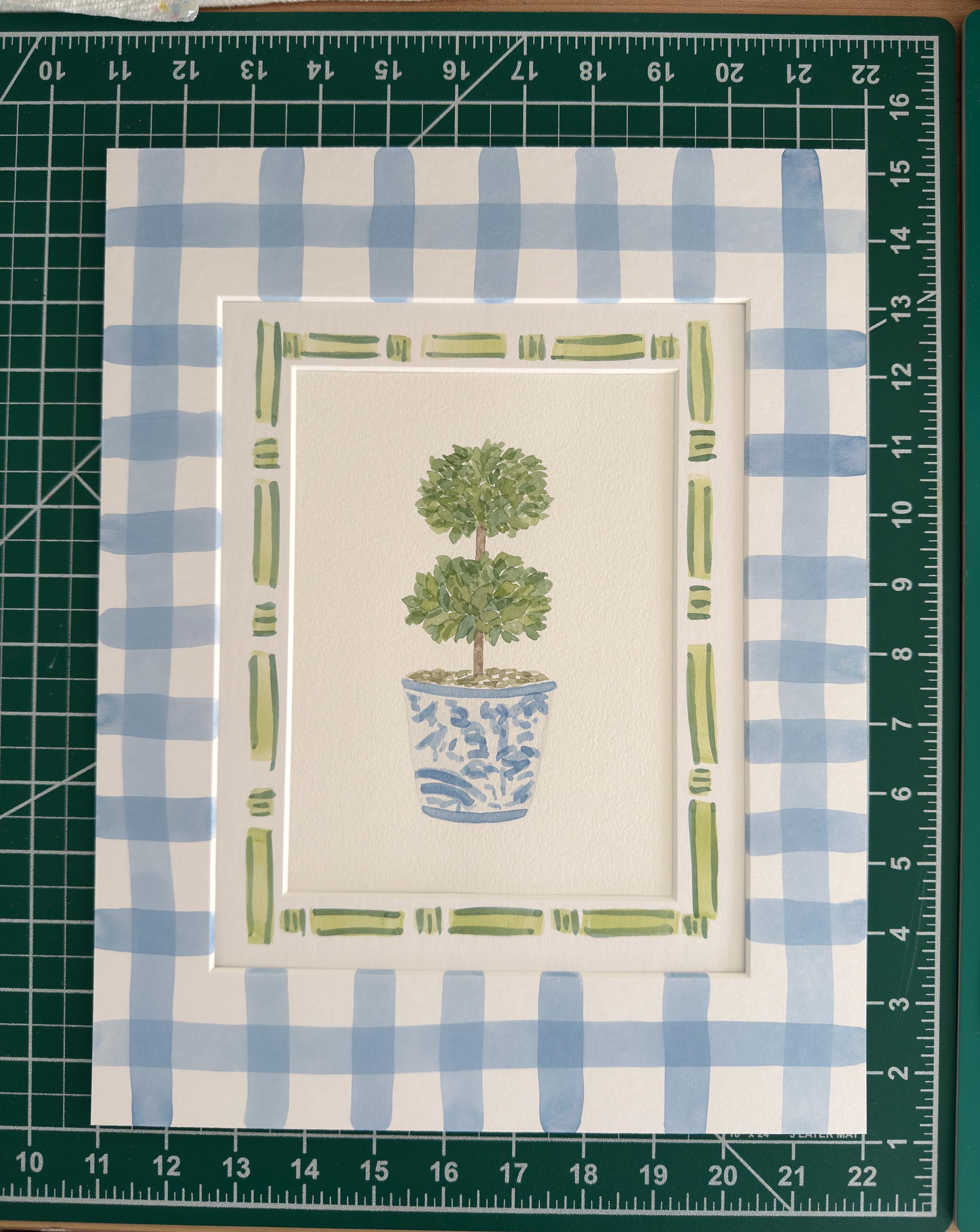 6x8” Topiary Tree in Blue & White Pot - Original Watercolor - Etsy