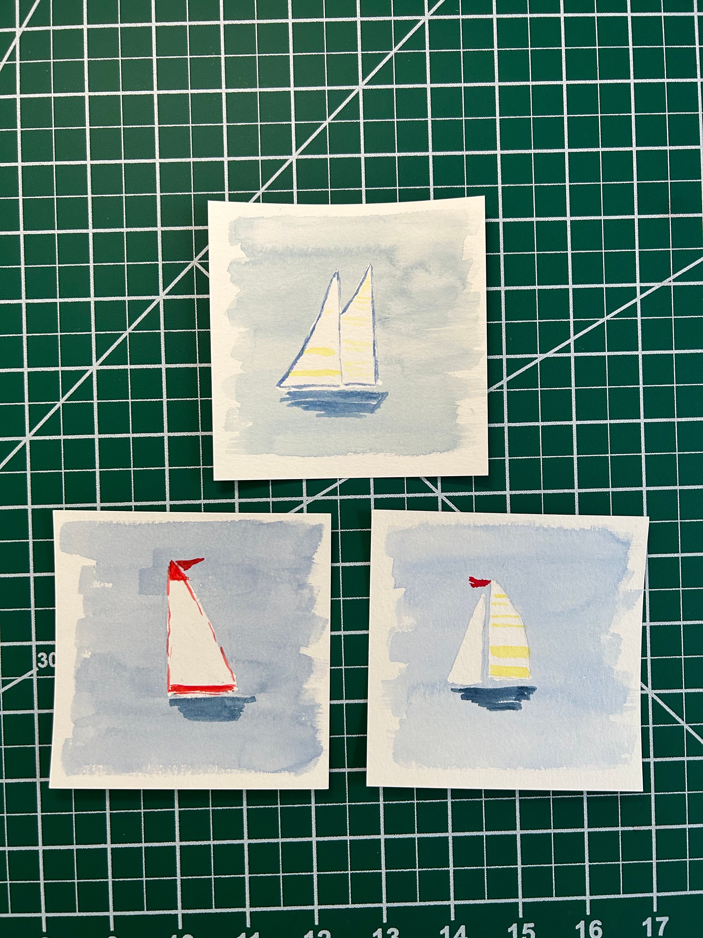 Mini Watercolor Sailboat, Double Sails 4x4 Original Painting - Etsy