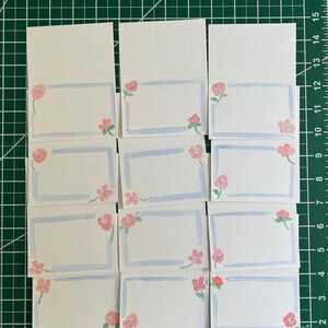 Set of 12 Place Cards, Pink Floral With Blue Border - Etsy