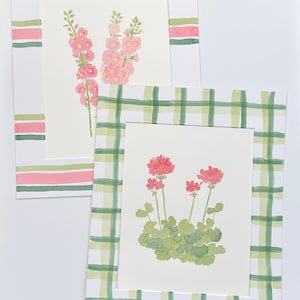 8x10” Watermelon Pink Geraniums- Original Watercolor - Etsy