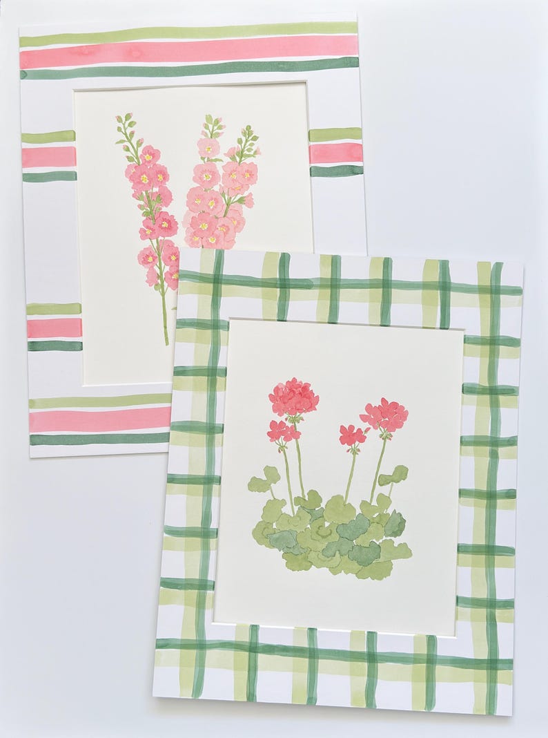 8x10” Watermelon Pink Geraniums- Original Watercolor - Etsy