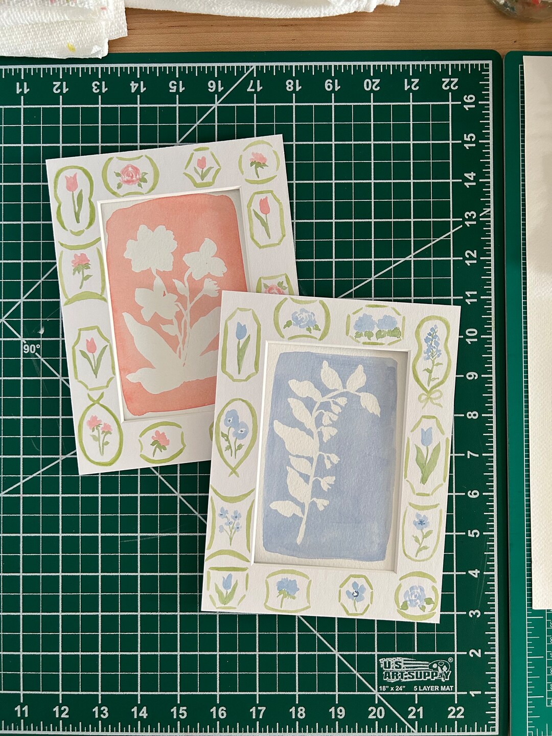 Botanical Crest Mats (multi Options) Hand Painted Floral Design - Etsy