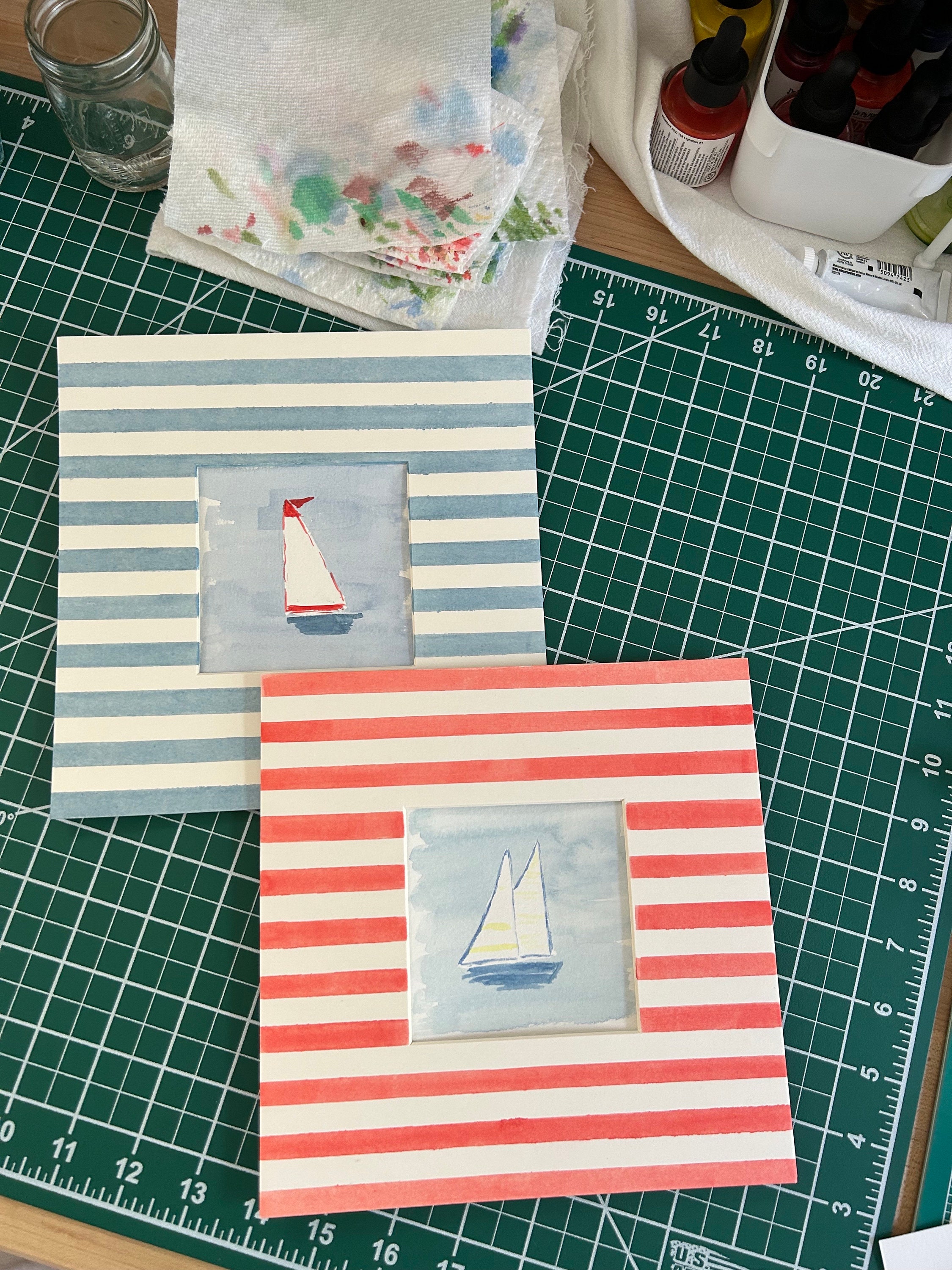 Mini Watercolor Sailboat, Double Sails 4x4 Original Painting - Etsy