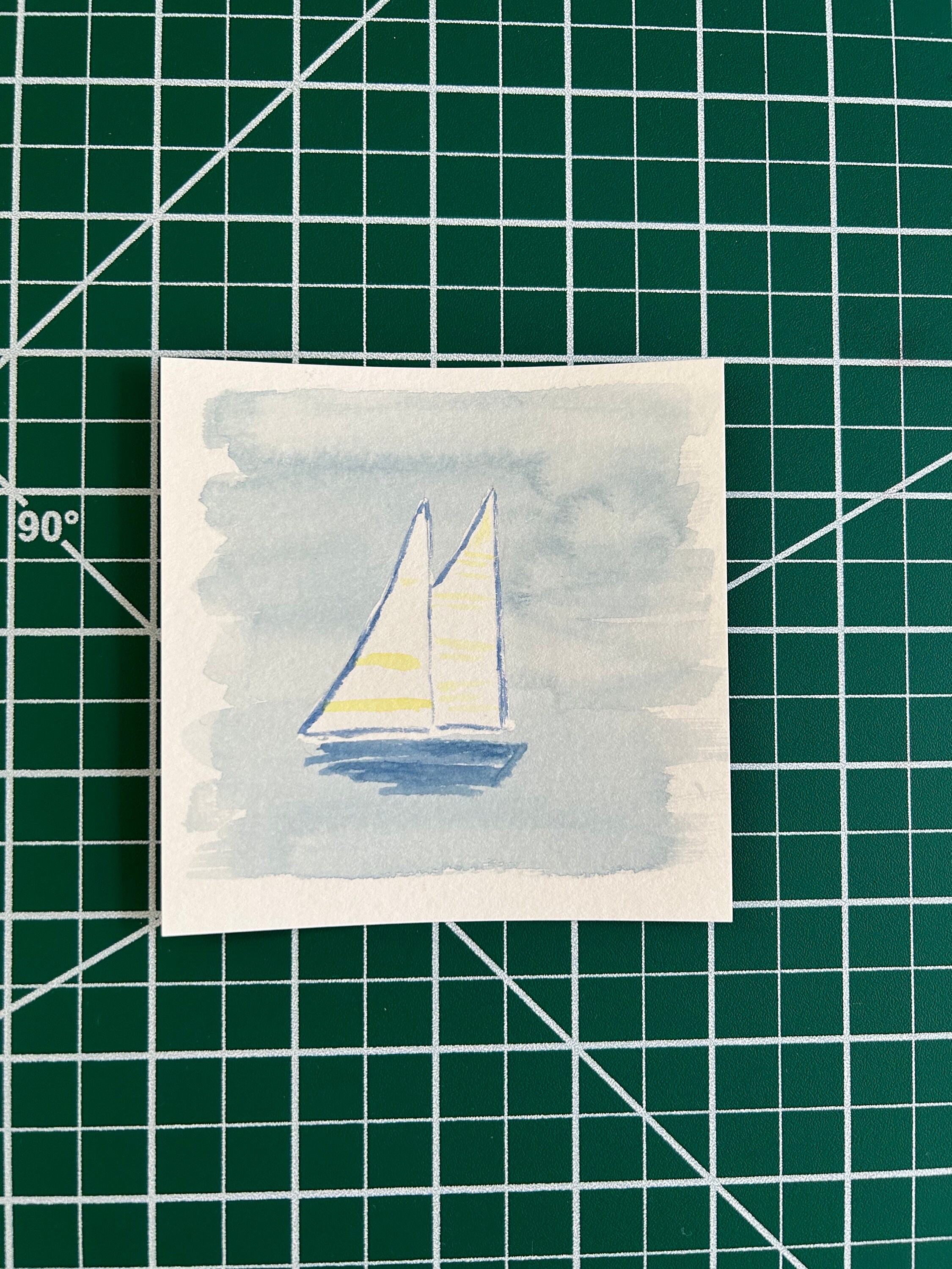 Mini Watercolor Sailboat, Double Sails 4x4 Original Painting - Etsy