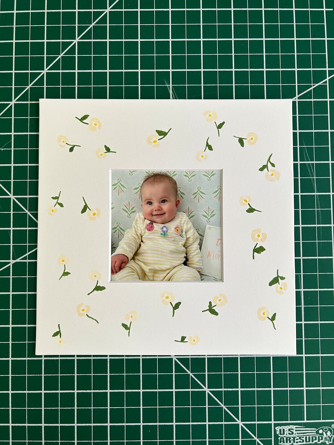 8x8” Mat, Hand Painted W/ Ivory Flowers, Fits 4x4” Photo - Etsy