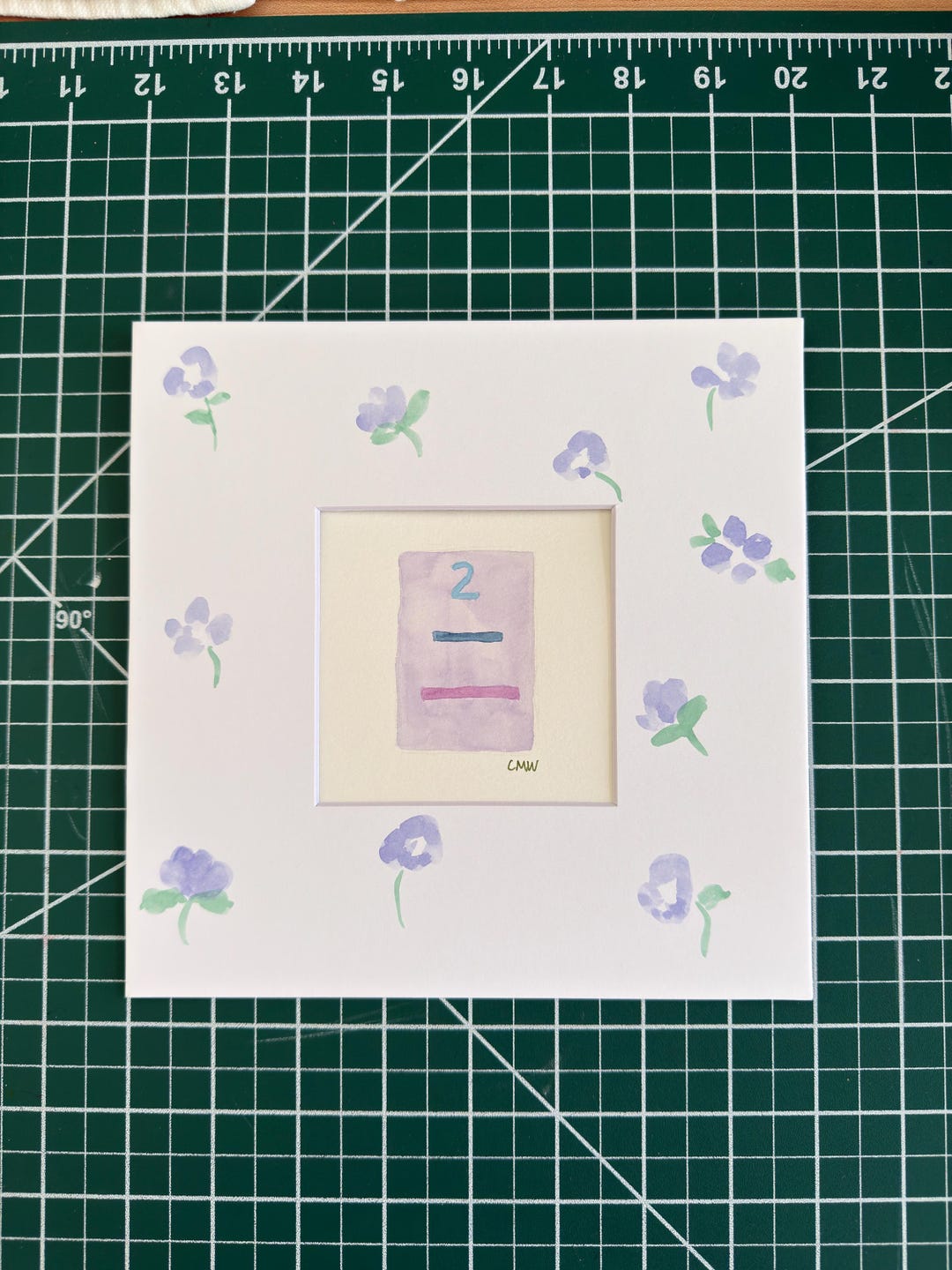 2 Crack 4x4 Watercolor Mahjong Tile Painting - Etsy