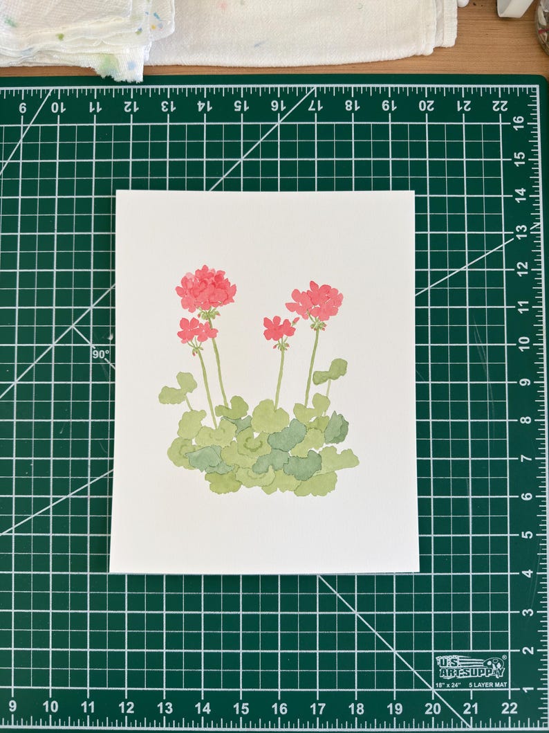 8x10” Watermelon Pink Geraniums- Original Watercolor - Etsy