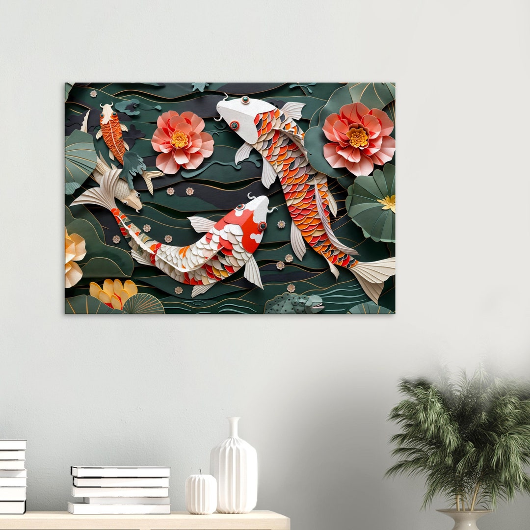 Exquisite Koi Fish Kirigami Japanese Style Canvas Print - Etsy