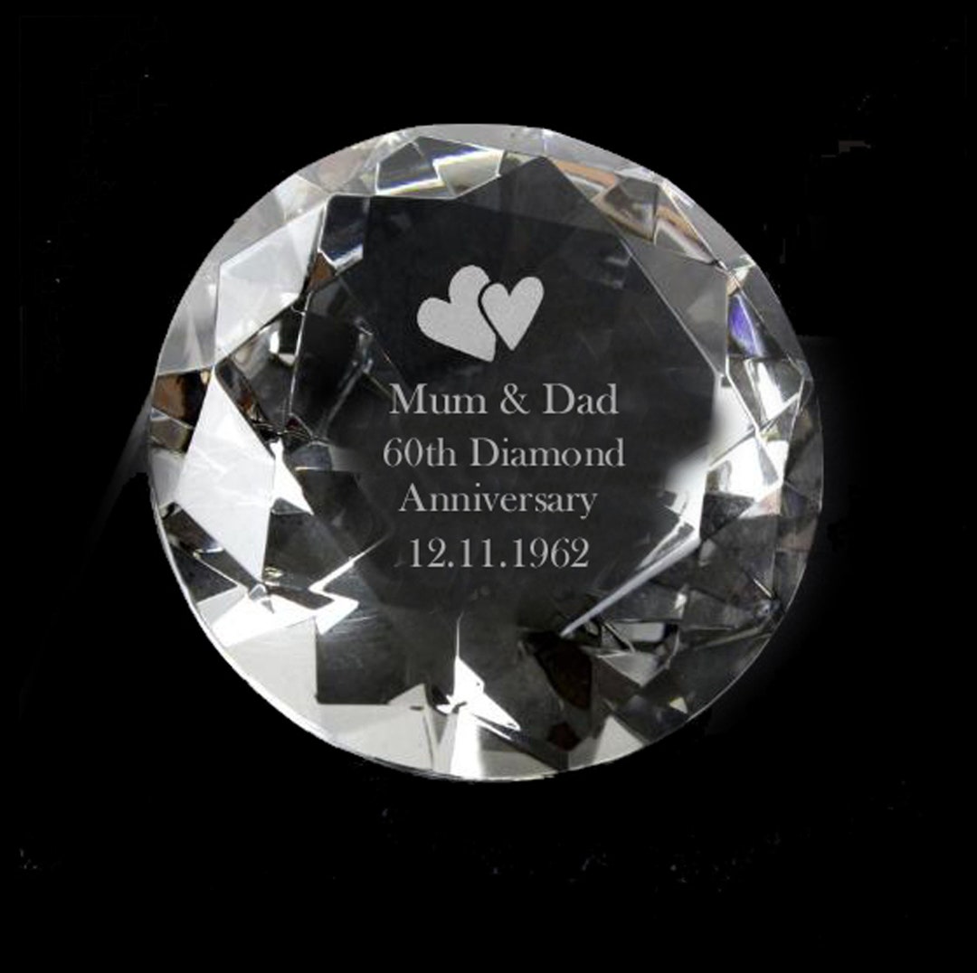60th Diamond Wedding Anniversary Personalised Crystal Glass Paperweight ...