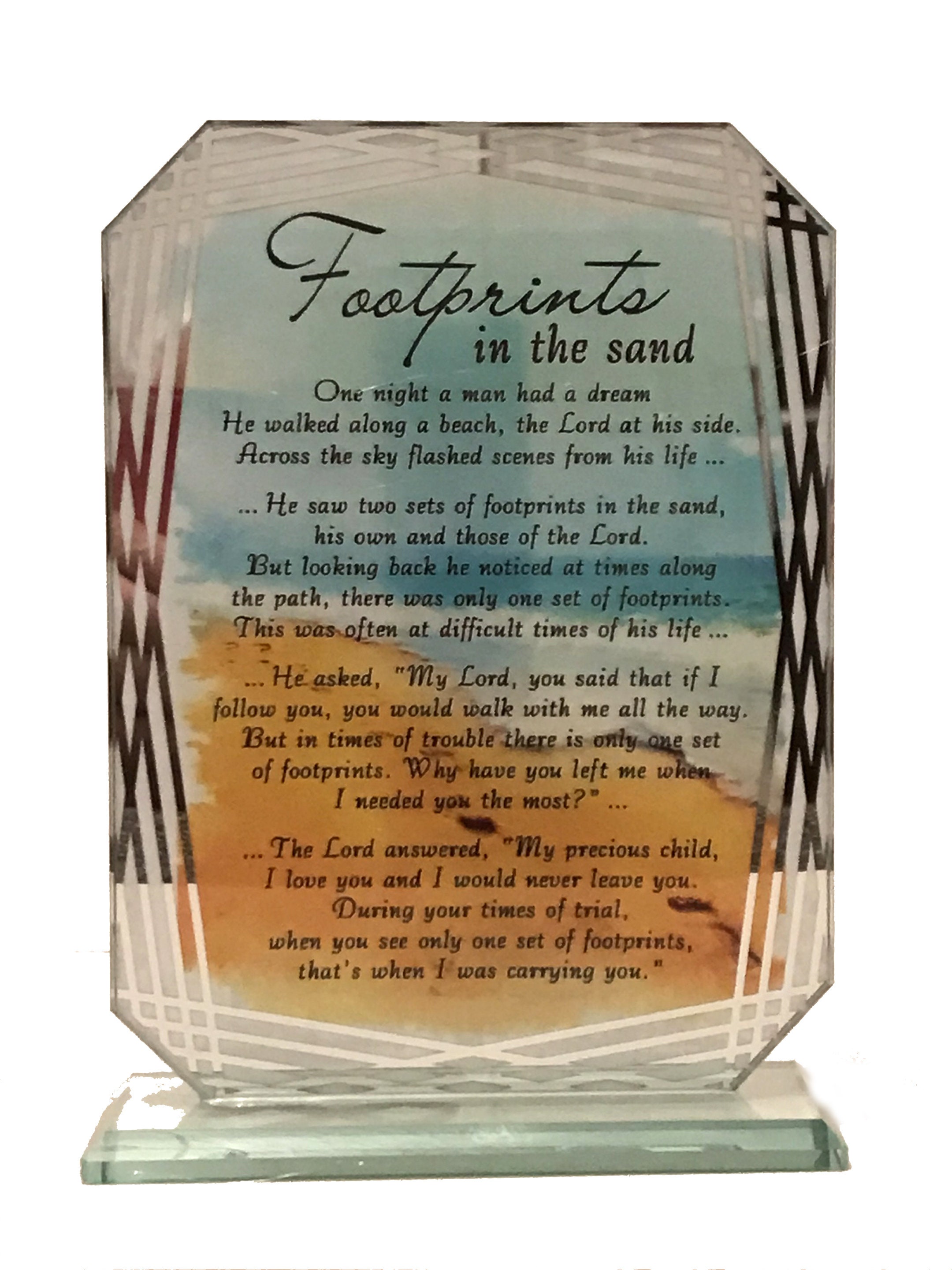 FOOTPRINTS POEM Glass Plaque Christian Gift for Any Occasion by Cellini ...