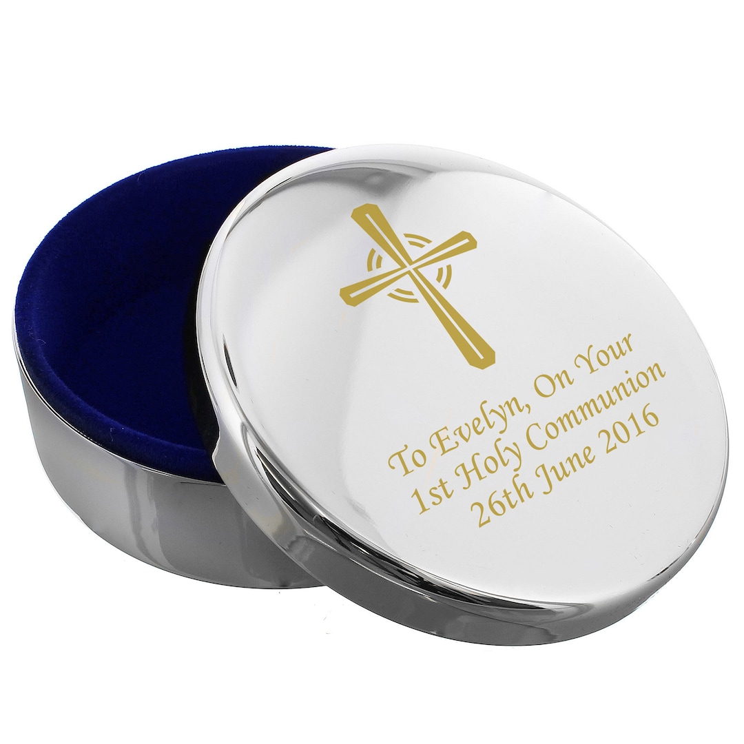 Personalised Gold Cross Trinket Box Keepsake for 1st Holy Communion or ...