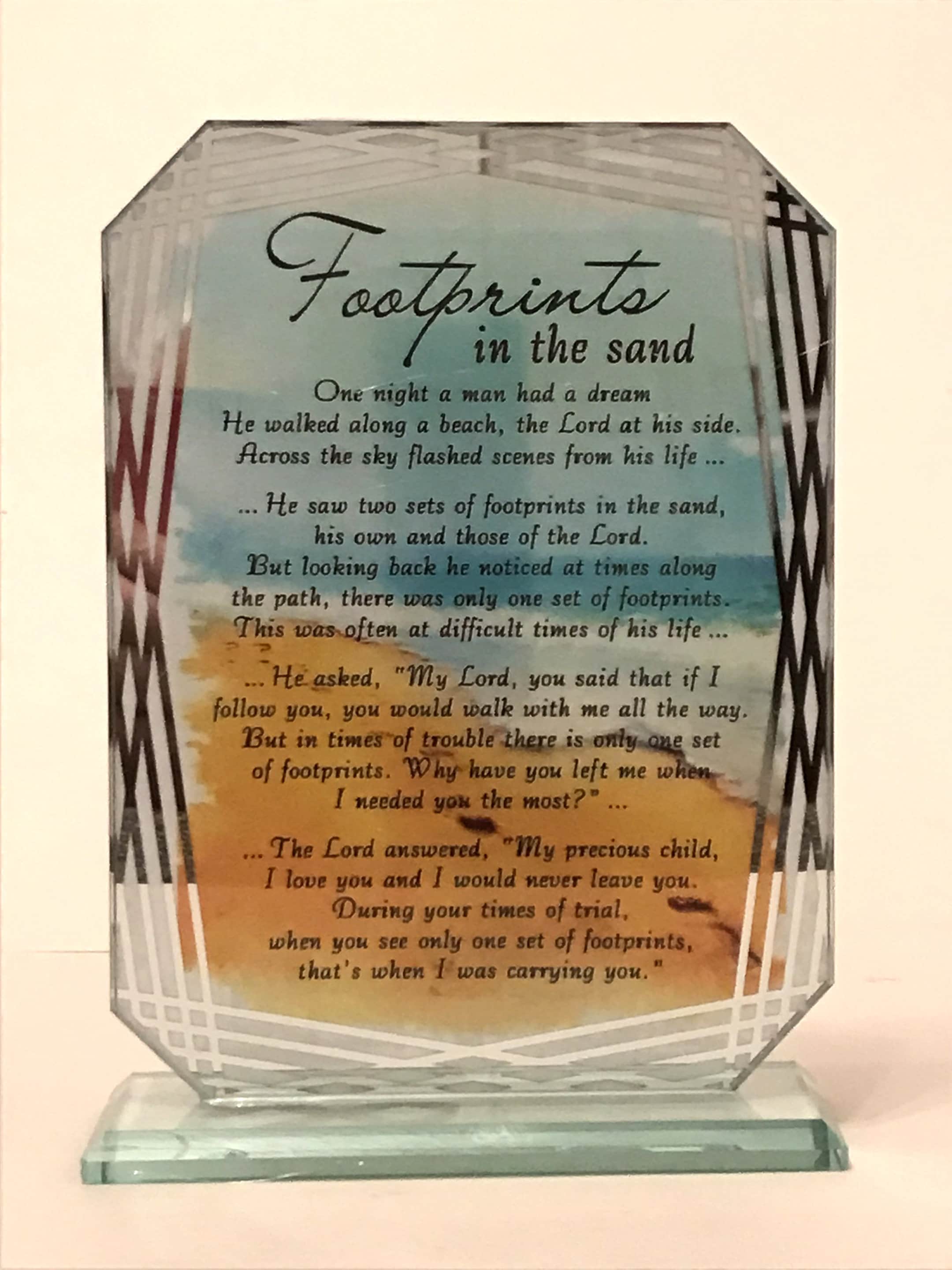FOOTPRINTS POEM Glass Plaque Christian Gift for Any Occasion by Cellini ...