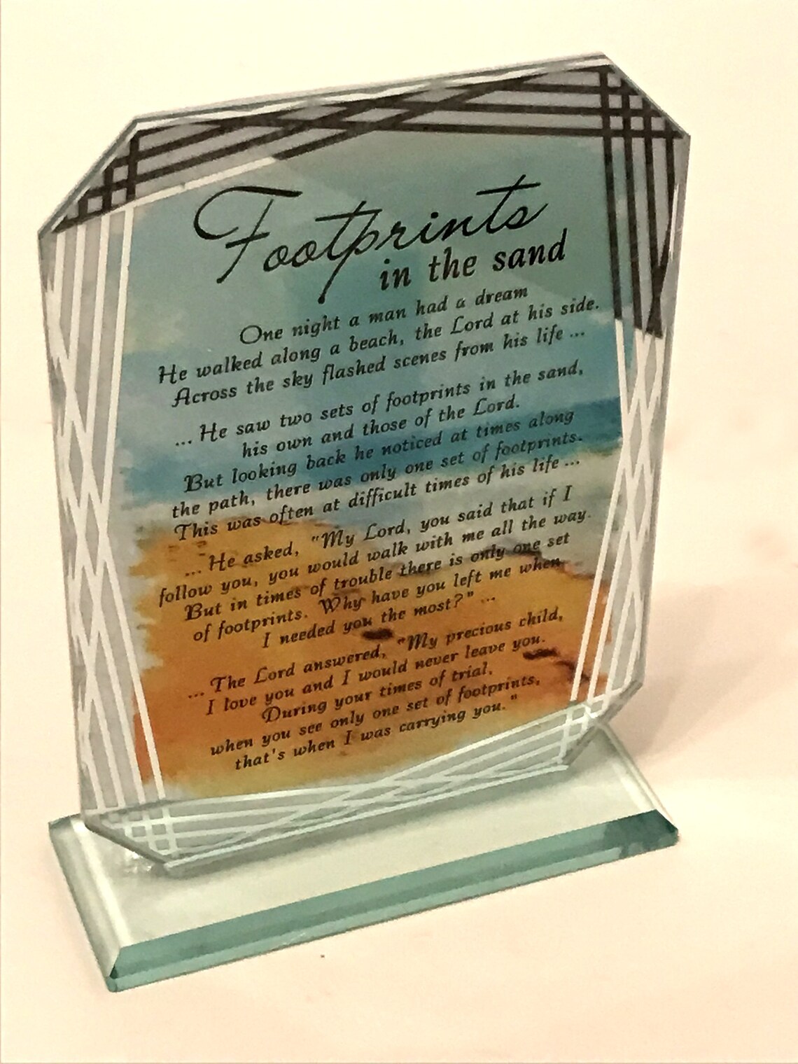 FOOTPRINTS POEM Glass Plaque Christian Gift for Any Occasion by Cellini ...