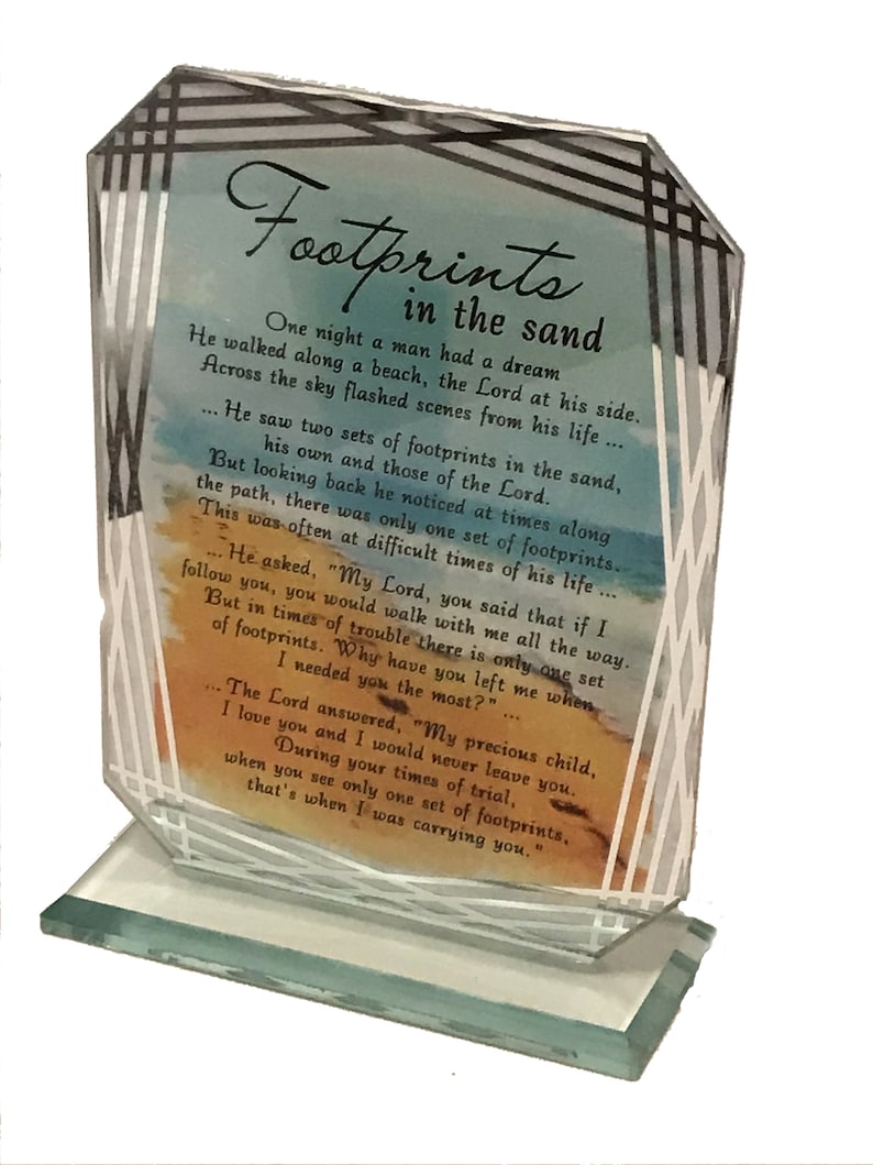 FOOTPRINTS POEM Glass Plaque Christian Gift for Any Occasion by Cellini ...