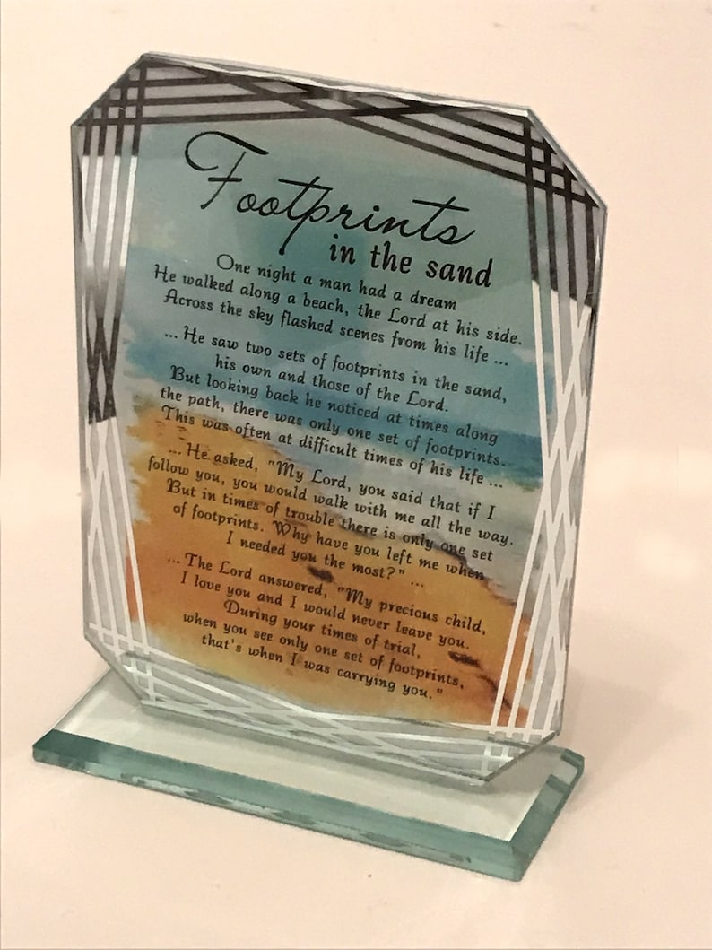 FOOTPRINTS POEM Glass Plaque Christian Gift for Any Occasion by Cellini ...