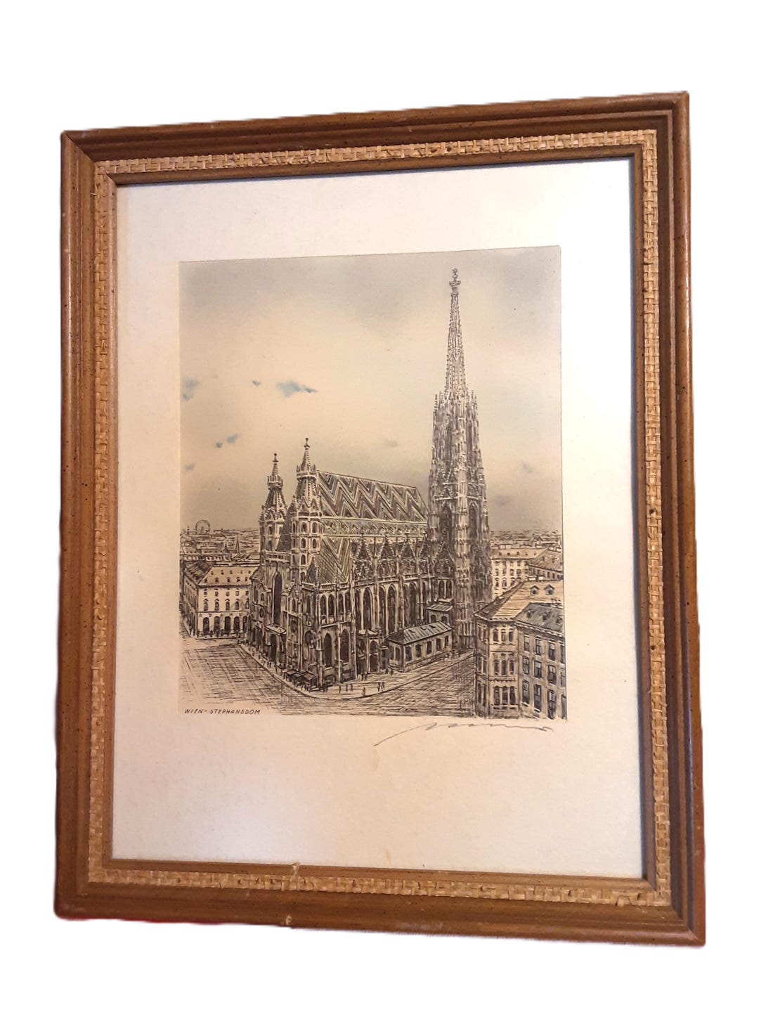 VTG Framed Hand-colored Lithograph of St. Stephen's Cathedral Vienna ...