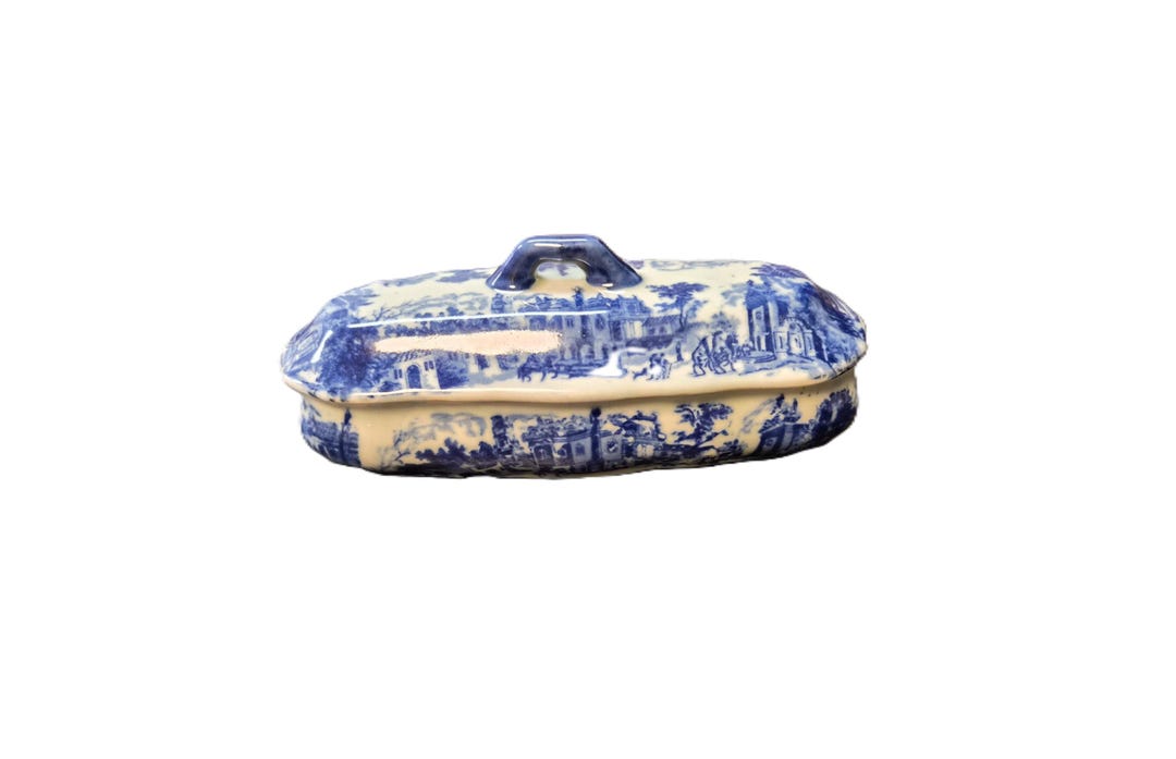Vintage Victoria Ware Flow Blue Ironstone Trinket Tray With Lid, 3 ...