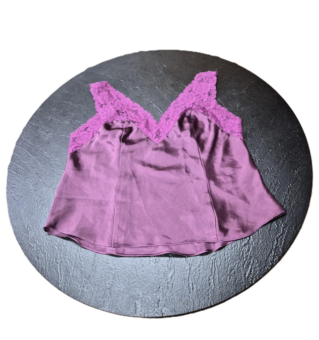 Vintage Y2K Vanity Fair Satin Lace Cami – Purple Slip Top, Size 16 ...