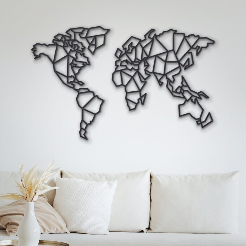 Geometric World Map, Metal Wall Art Decor - 1.3 X 0.8m - Etsy