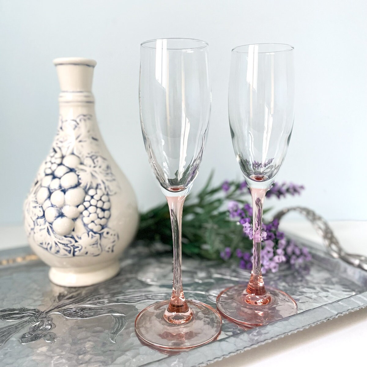 Vintage French Luminarc Pink Champagne Flutes Set of 2 La Flute Rosee ...