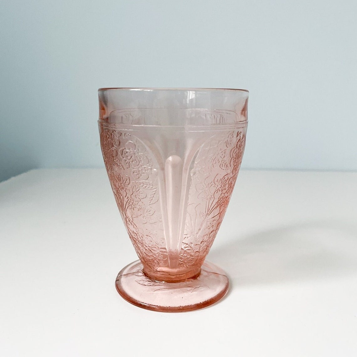 Vintage Pink Depression Glass Tumbler JEANNETTE Cherry Blossom Pink ...