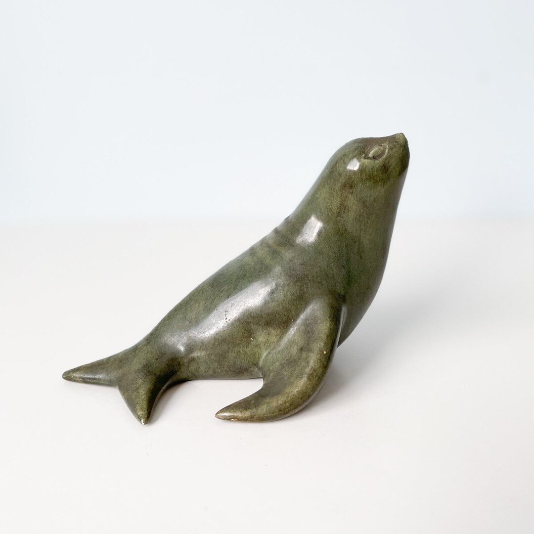 Vintage Ceramic Dark Green-grey Seal Figurine Porcelain Ocean Animal ...