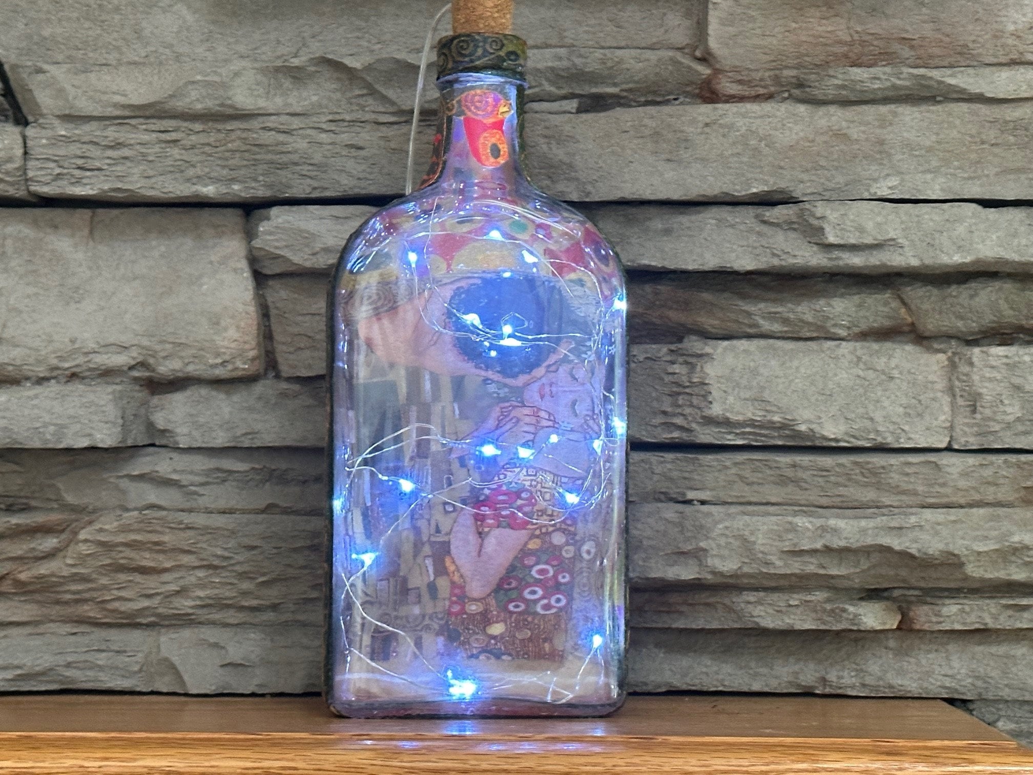 Klimt, Decoupage Upcycle Glass Bottle With Fairy Lights- Theme -the ...