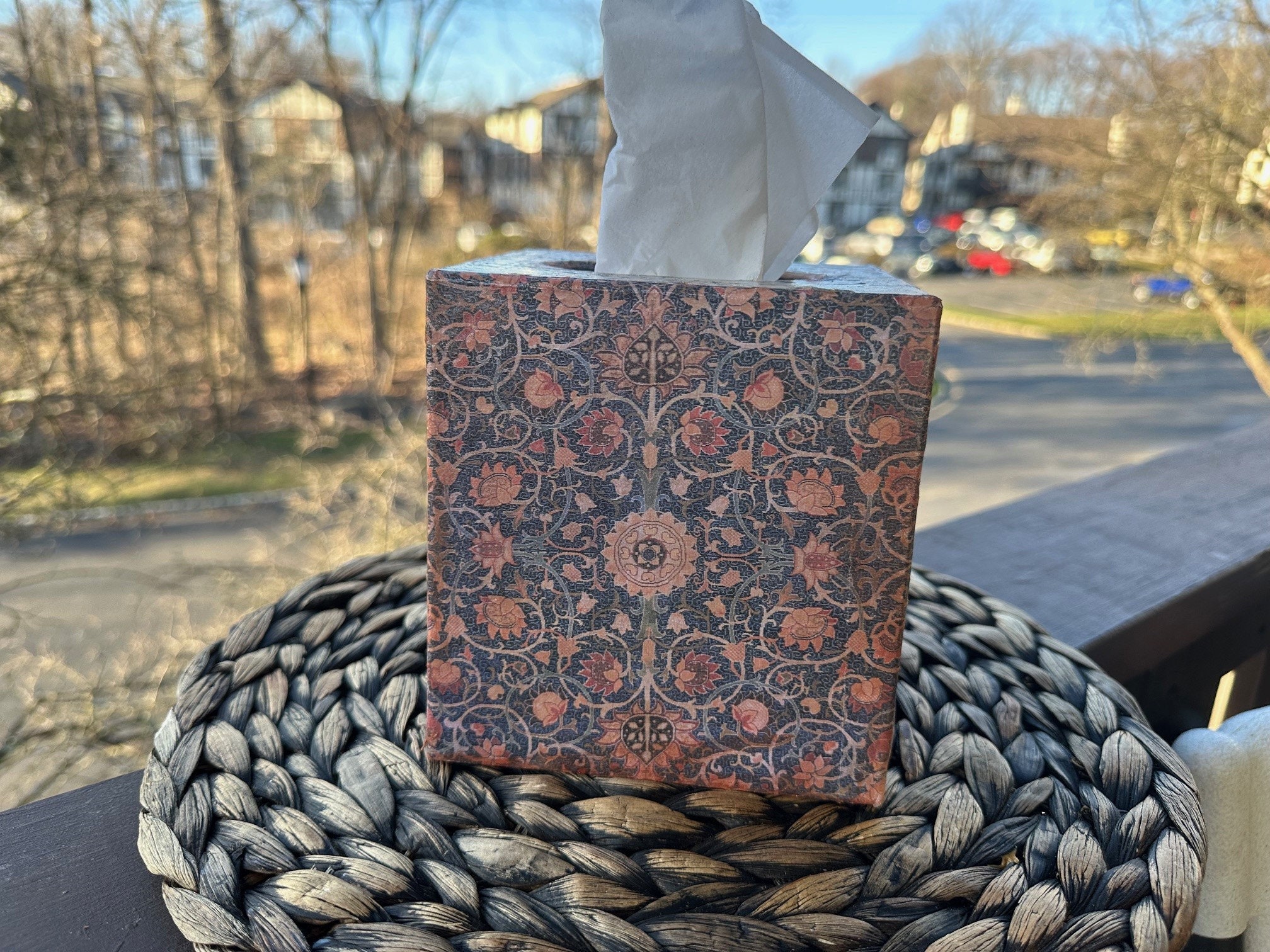 Upcycled Tissue Box Cover Theme William Morris Floral Design decoupage ...