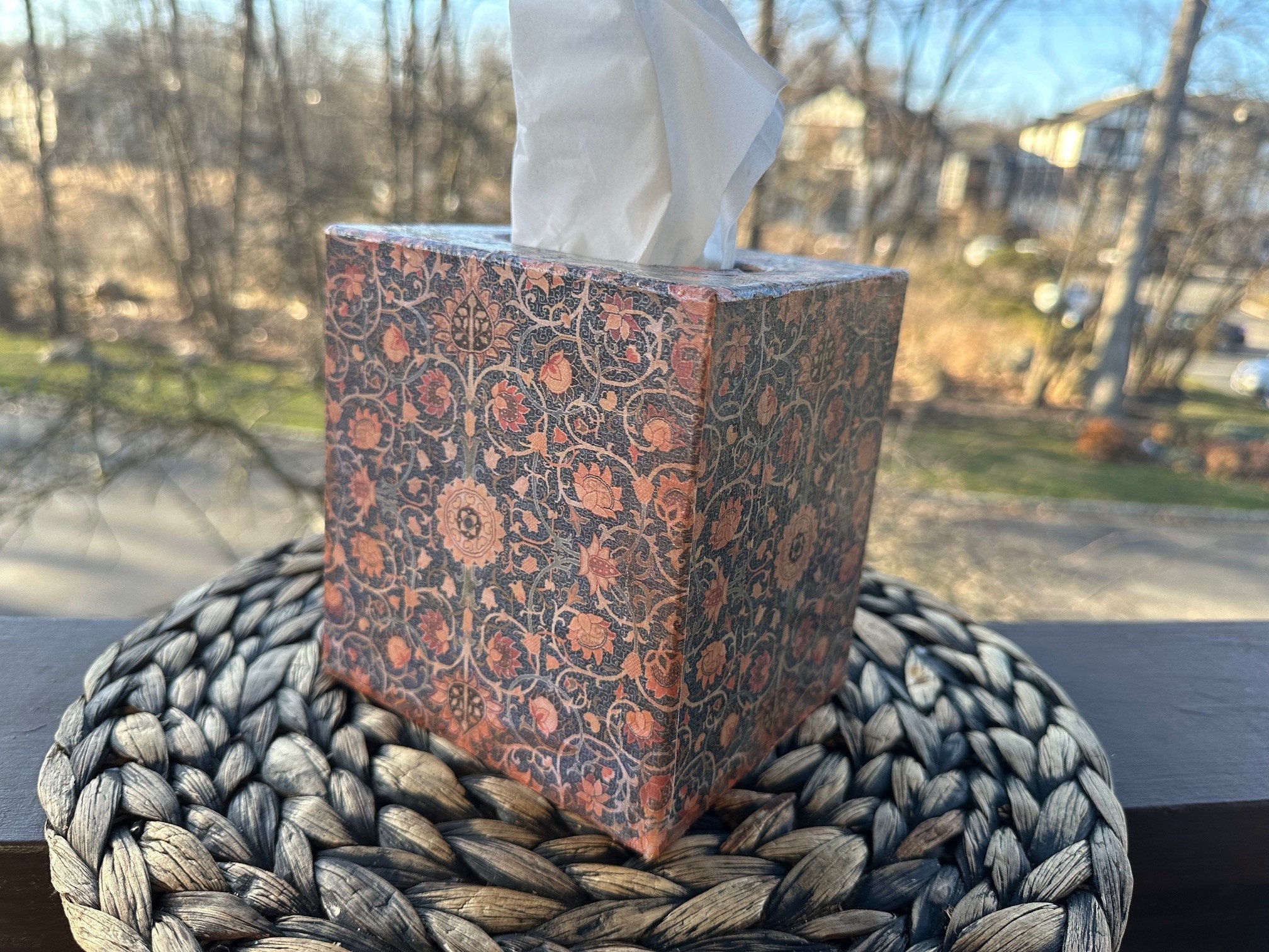 Upcycled Tissue Box Cover Theme William Morris Floral Design decoupage ...