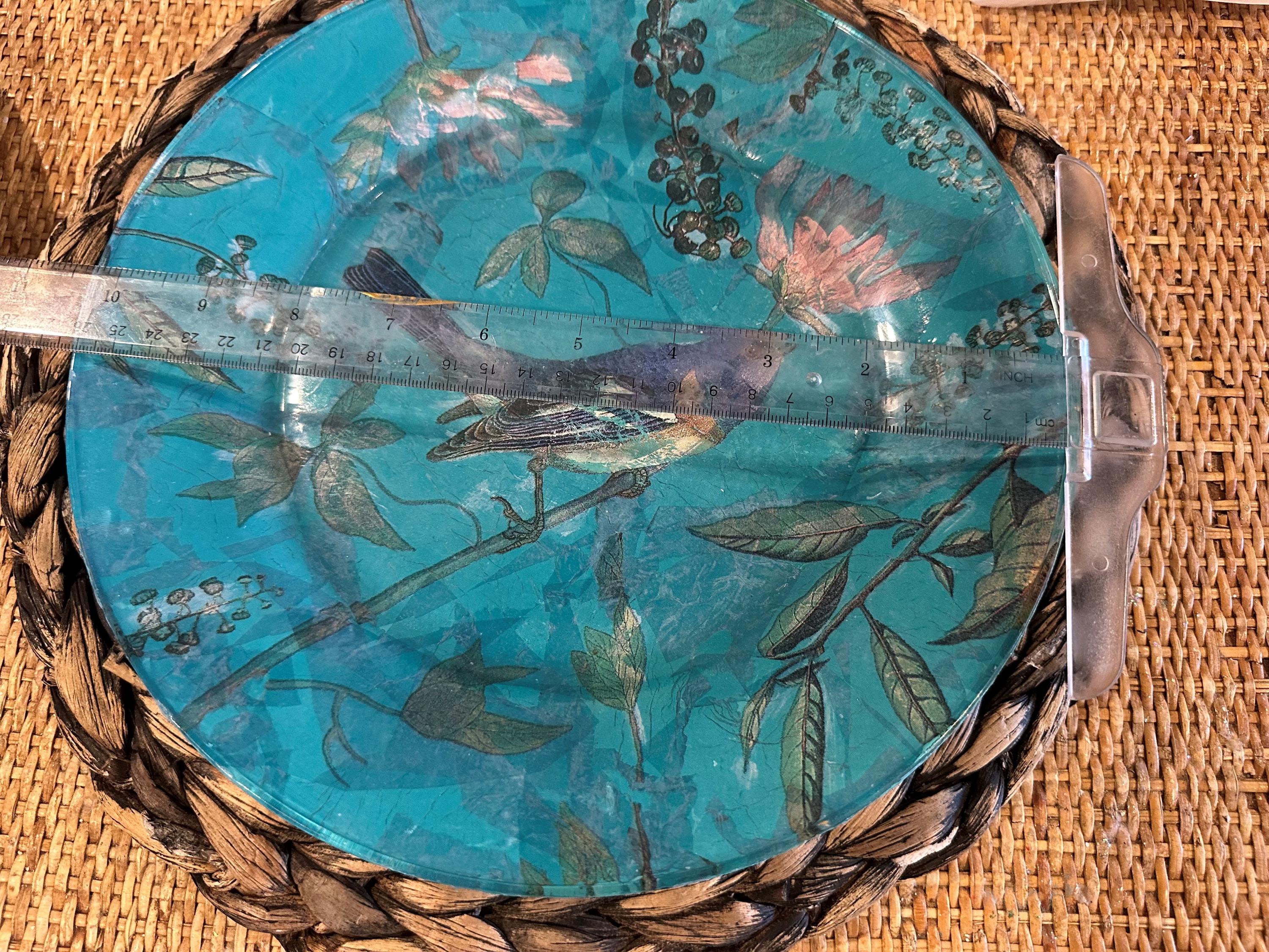 Unique Reverse Decoupage 10" Glass Plate – Bird on a Branch Turquois - Etsy