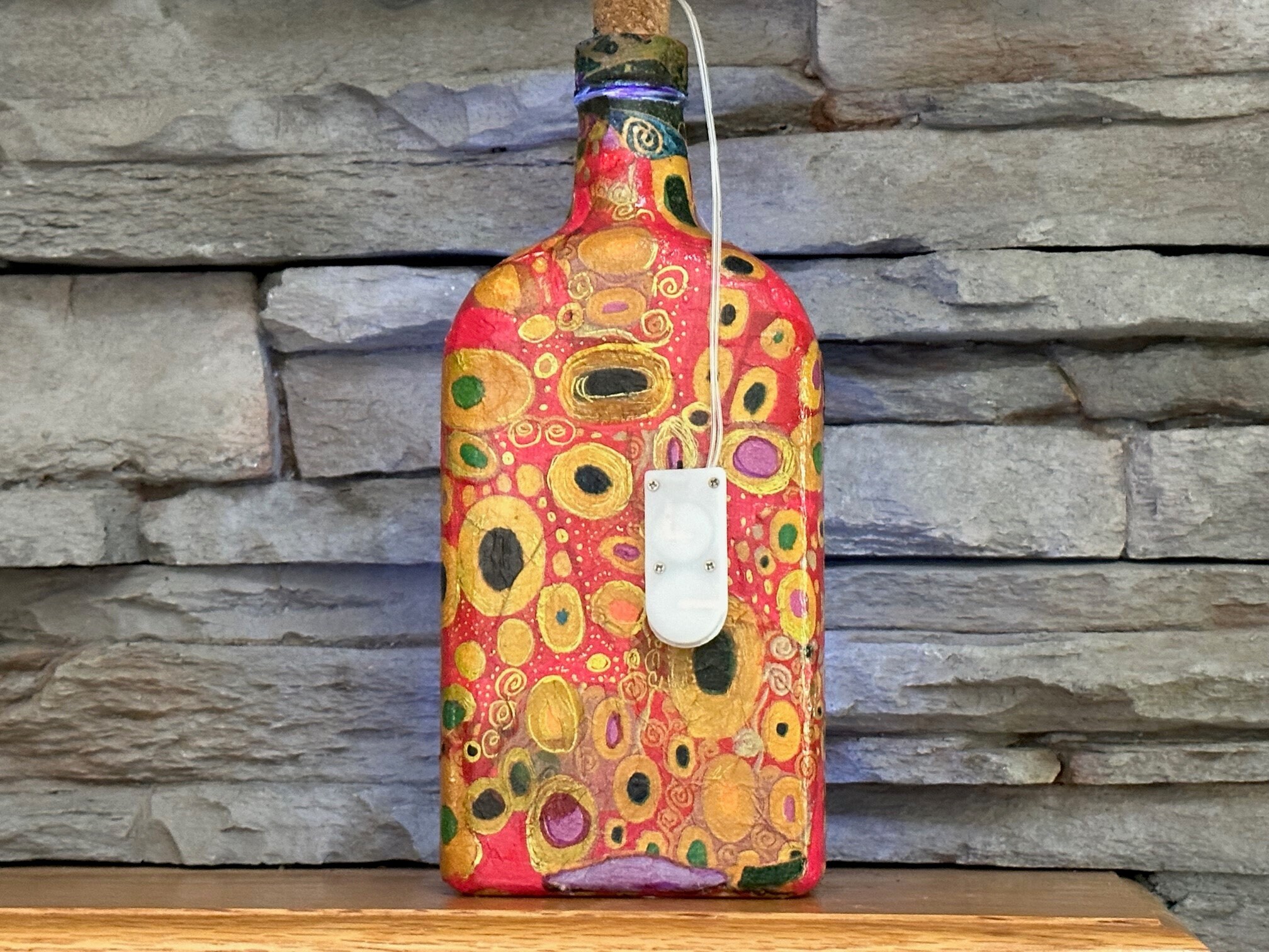 Klimt, Decoupage Upcycle Glass Bottle With Fairy Lights- Theme -the ...
