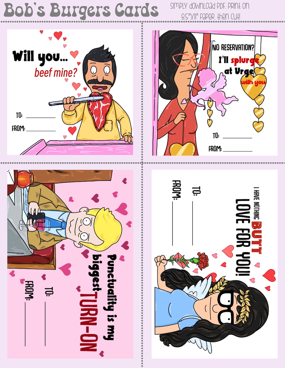 Bob’s Burgers Valentine’s Day Card - Printable - Bundle - Etsy