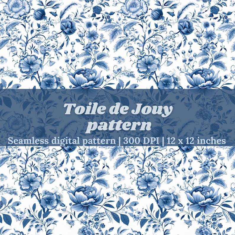 Floral Blue Toile De Jouy Repeating Pattern for Digital Paper, Fabric ...