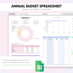 Pastel Budget Spreadsheet, Digital Budget Planner, Annual Monthly ...