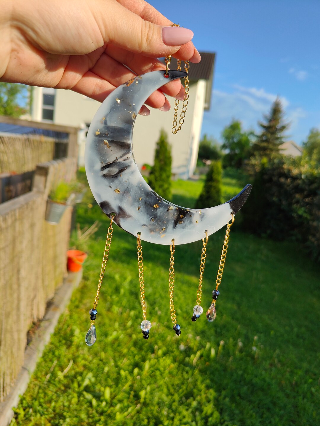 Sun Catcher Moon With Glass Beads Made of Epoxy Resin - Etsy