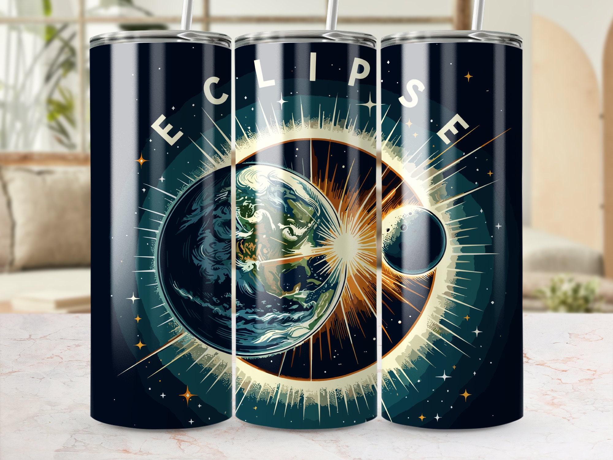 Starry Night Eclipse Tumbler, Space Theme Insulated Cup, Astronomical ...