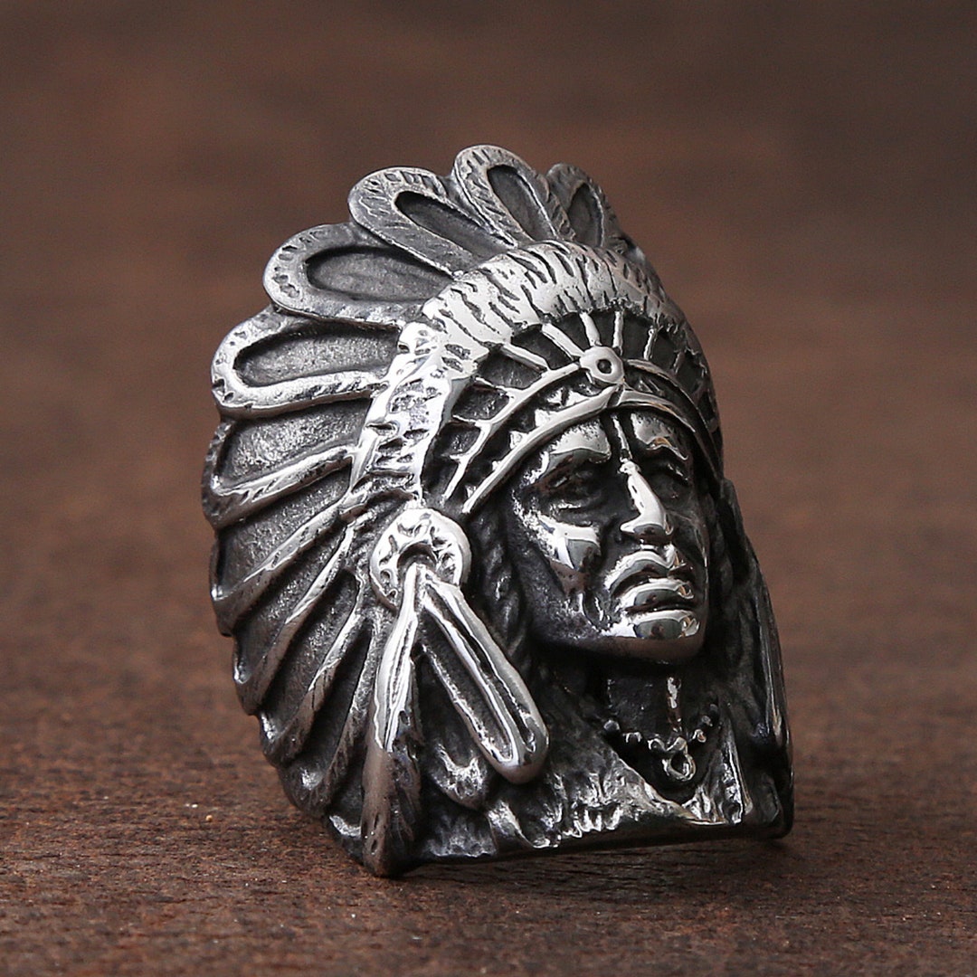 Injun Chief Ring Unisex Huge Ring Indian Ring 316L Stainless Steel ...