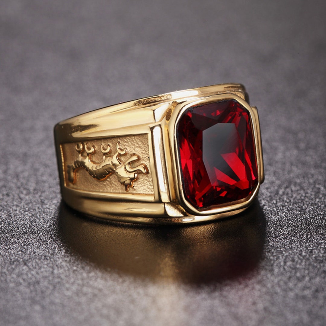 Dragon Square Ring Black Stone Ring Red Stone Ring Blue Stone Ring Pink ...