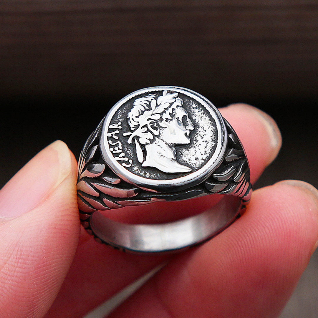 Roman Empire Caesar Ring Stainless Steel Ring Color Coin Caesar Head ...