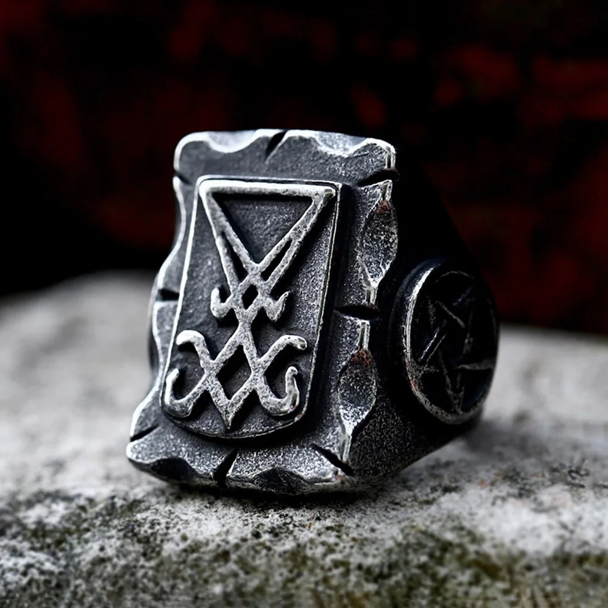 Lucifer Sigil Ring Demon Sign Ring Satan Rings 316L Stainless Steel ...