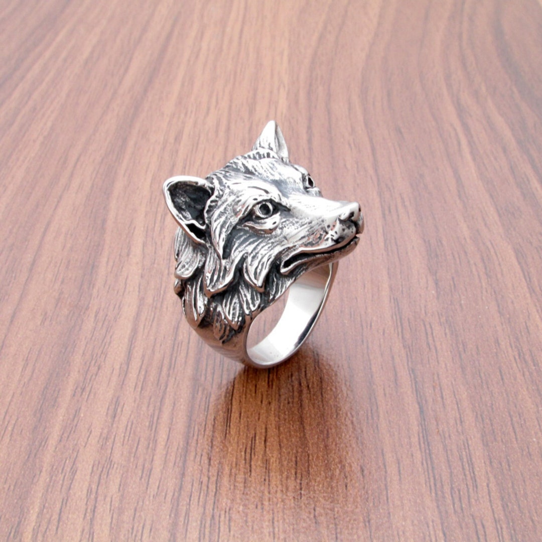 Nordic Wolf Head Ring Unisex 316L Stainless Steel Ring Punk Rock Biker Ring Goth Ring Viking ...