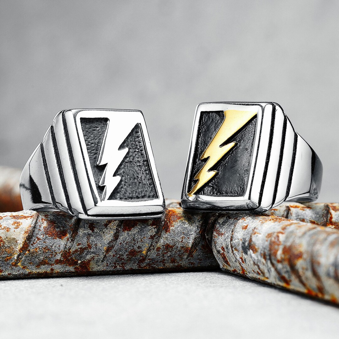 Golden Lightning Rings Streak of Lightning Finger Ring 316L Stainless ...