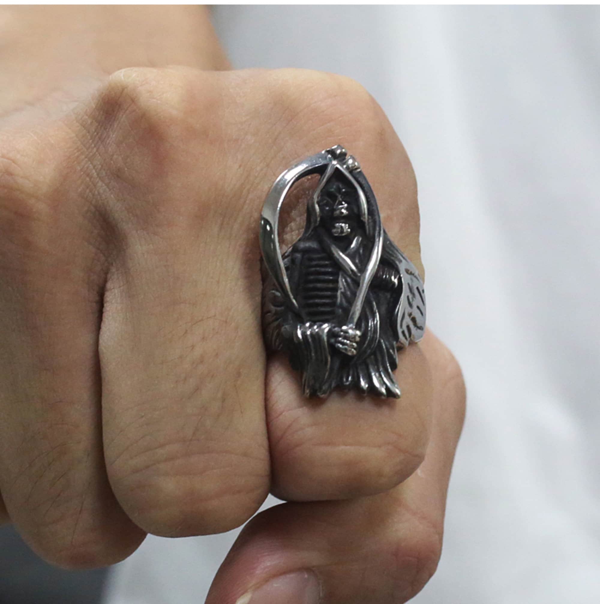 Unique Gothic Grim Reaper Skull Ring Men Boys 316L Stainless Steel ...