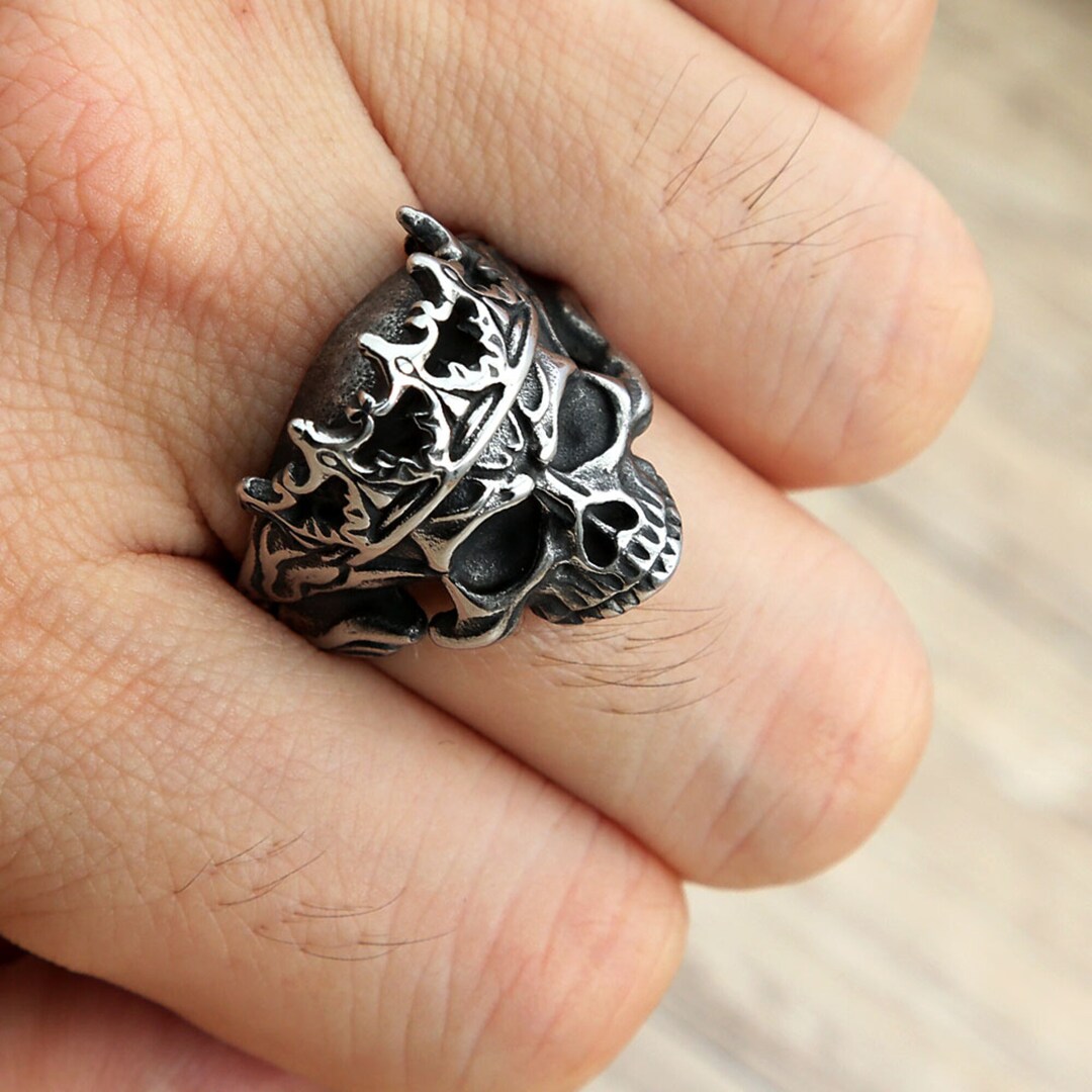 Men Goth Crown Calvarium Skull Punk Ring Men 316L Stainless - Etsy