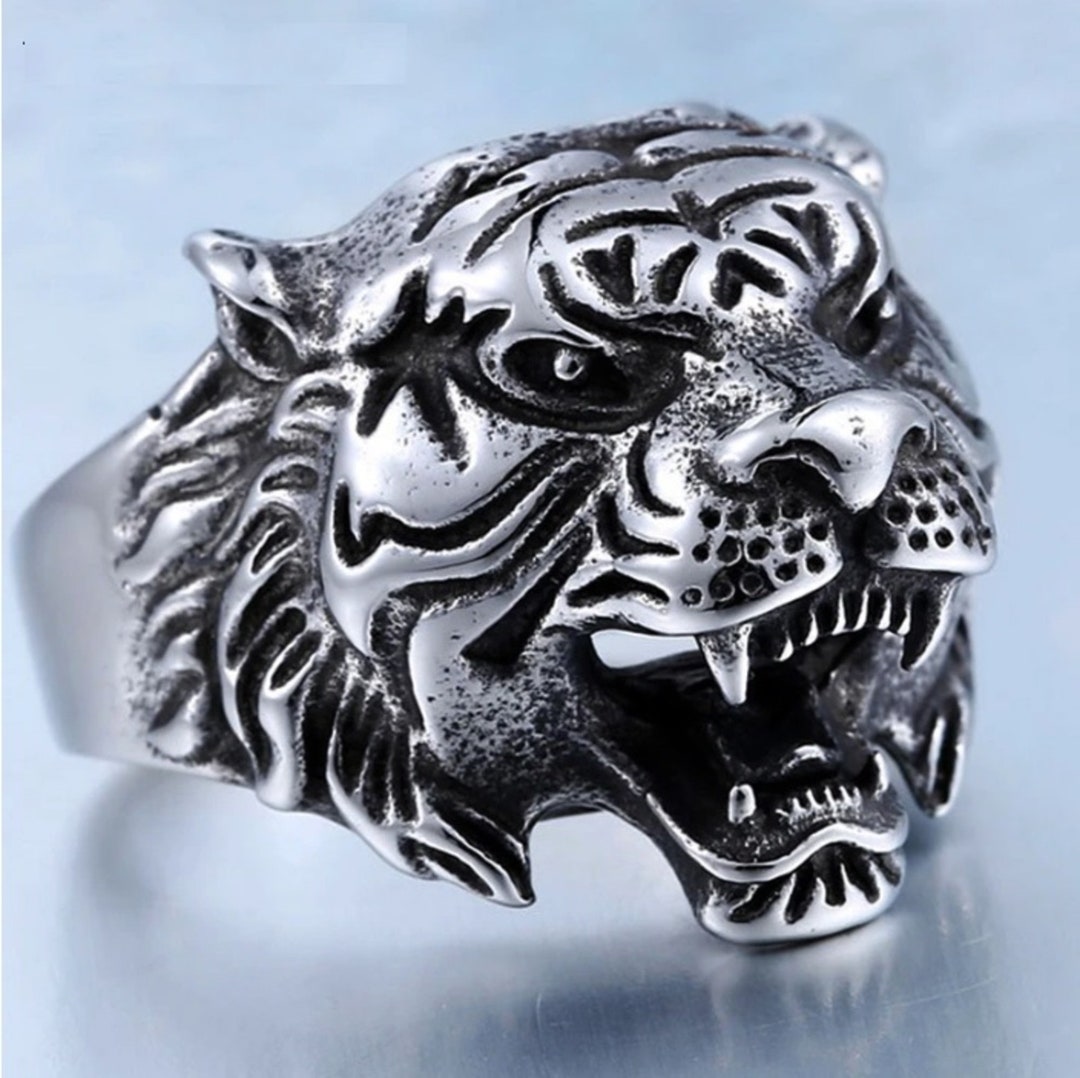 Domineering Tiger Ring Gold Color Silver Color Cool Men Stainless Steel Gothic Tiger Ring Men ...